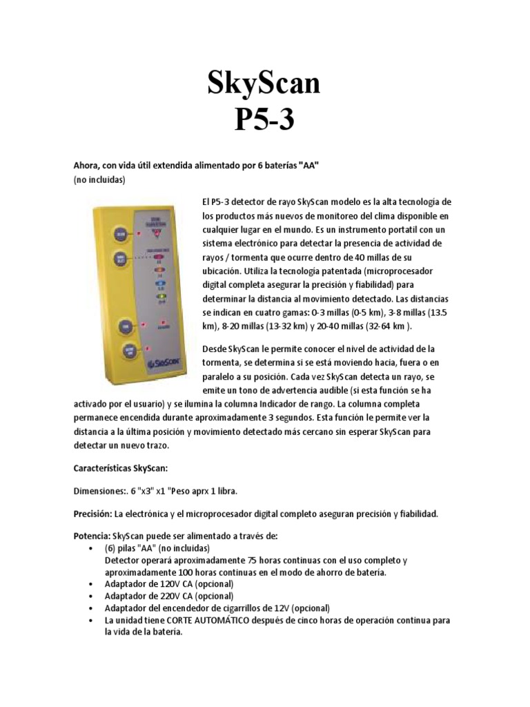Detector de Rayos SkyScan P5-3 Portátil | PDF