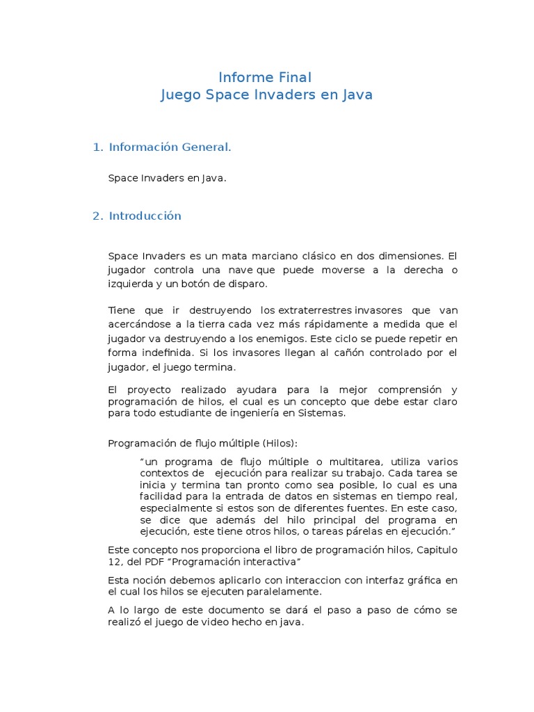 Space Invaders | PDF | Java (lenguaje de programación) | Hilo (Computación)