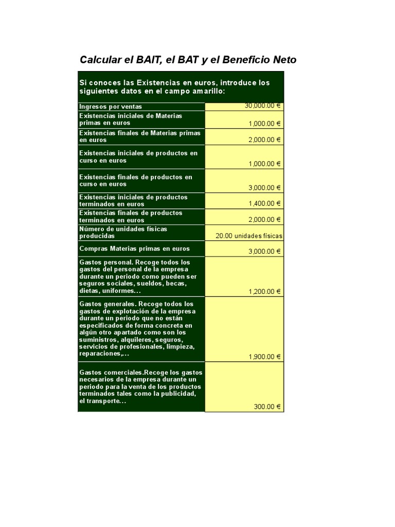 Excel para Calcular Beneficio Neto | PDF | Euro | Economias