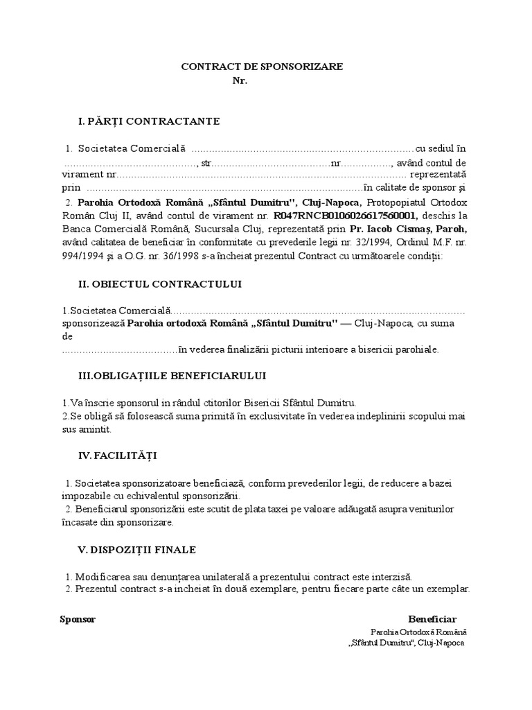 Contract de Sponsorizare | PDF