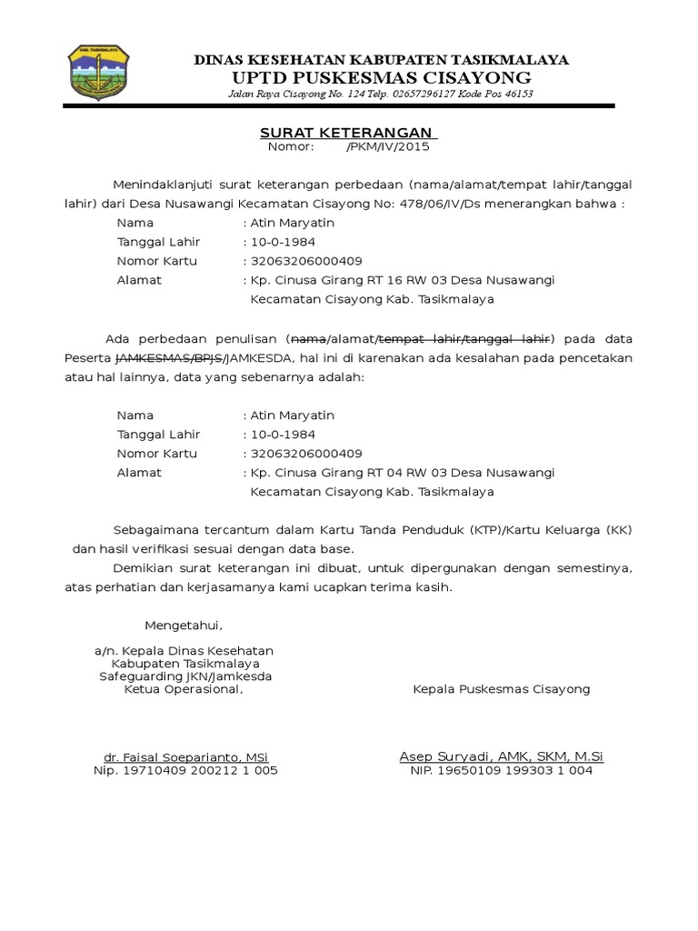 Contoh Surat Keterangan Beda Nama | PDF | Olahraga & Rekreasi | Gaya Hidup