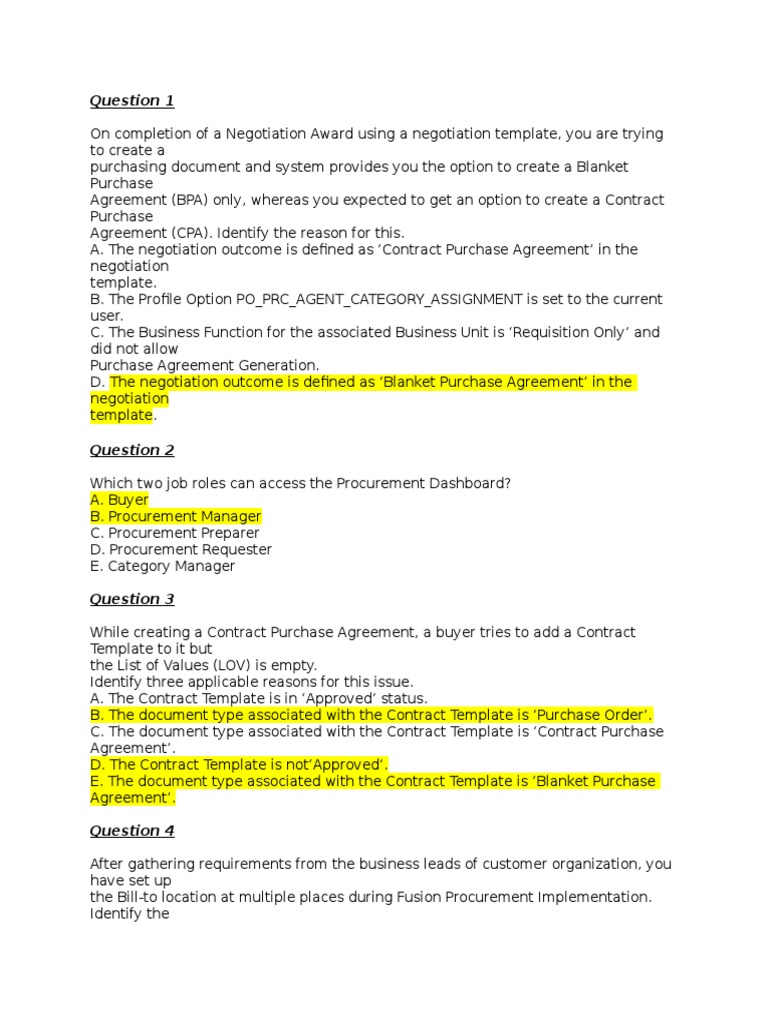 Questions For Fusion Procurement | PDF | Procurement | Supply Chain ...