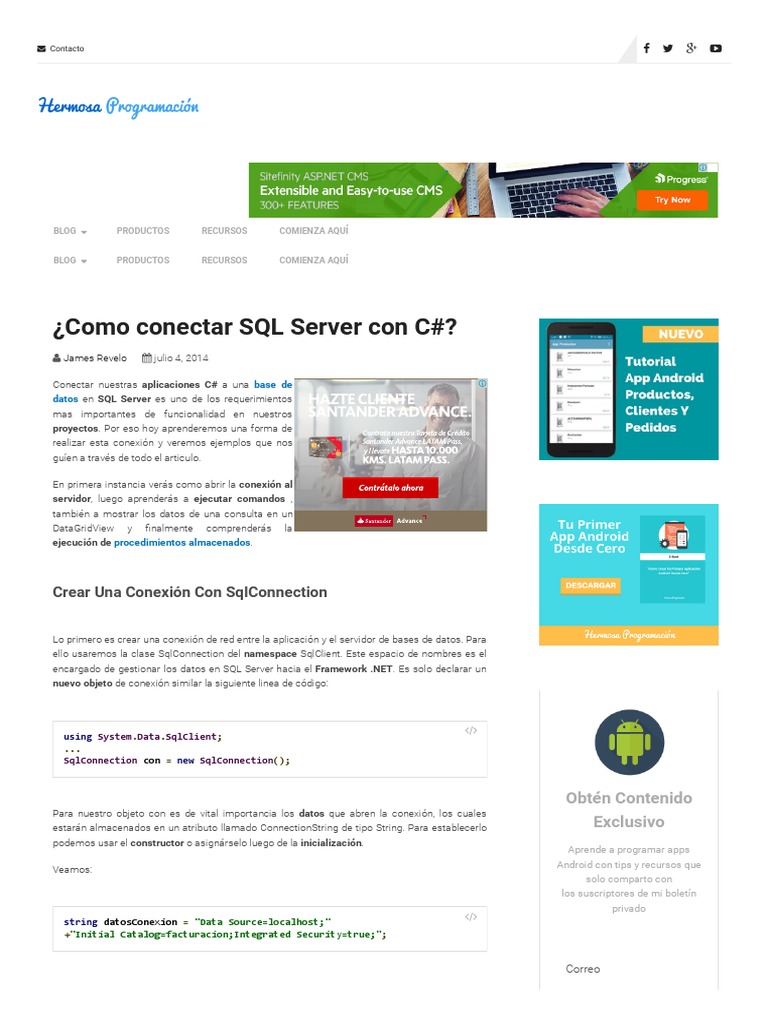 ¿Como Conectar SQL Server Con C# | PDF | Servidor SQL de Microsoft | C Sharp (lenguaje de ...