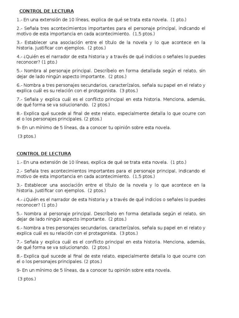 Control de Lectura tipo