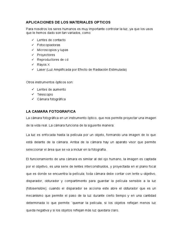 Aplicaciones de Los Materiales Opticos | PDF | Telescopio | Filosofía natural
