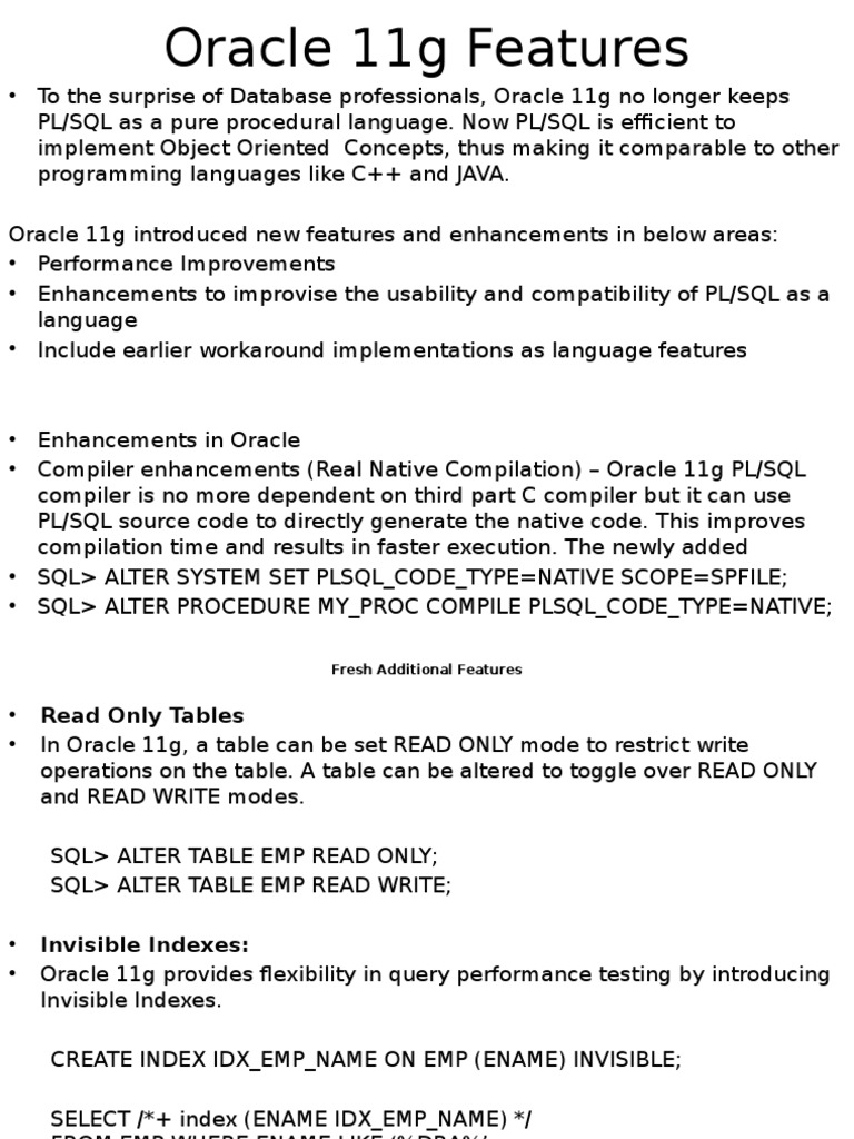 Oracle 11g New Features Pdf Pl Sql Oracle Database