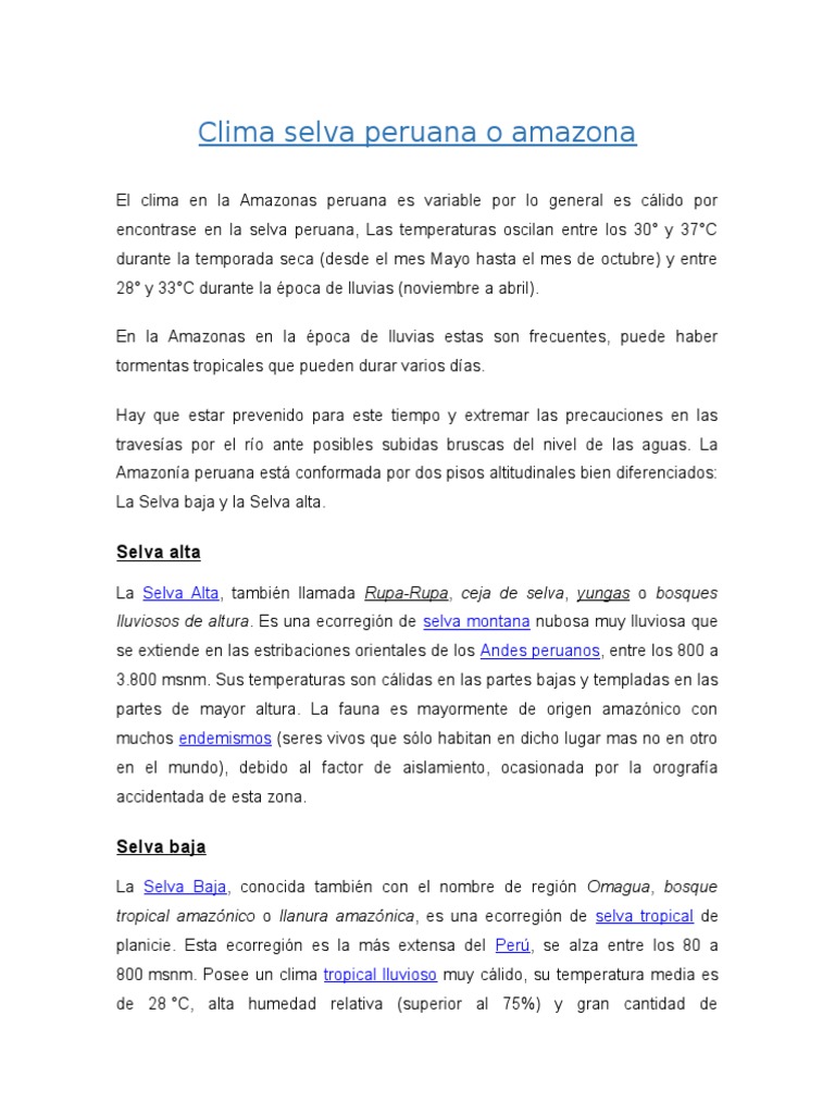Clima Selva Peruana o Amazona | PDF | Ciencias de la Tierra | Geografía ...