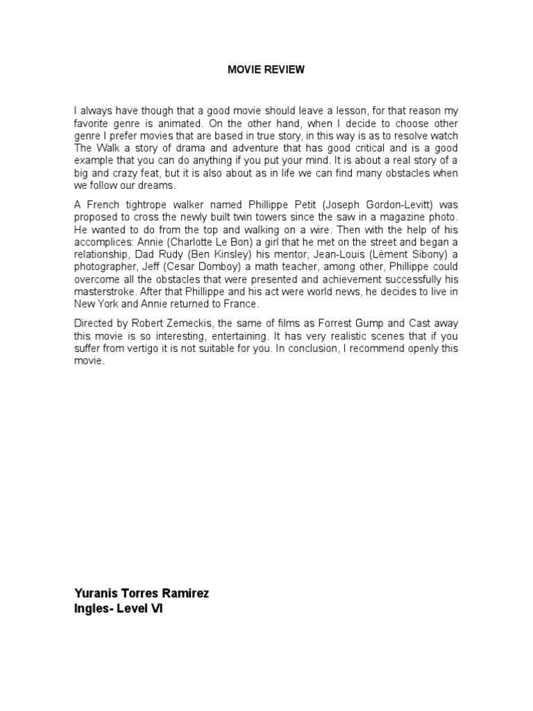 Review of "The Walk" Movie | PDF