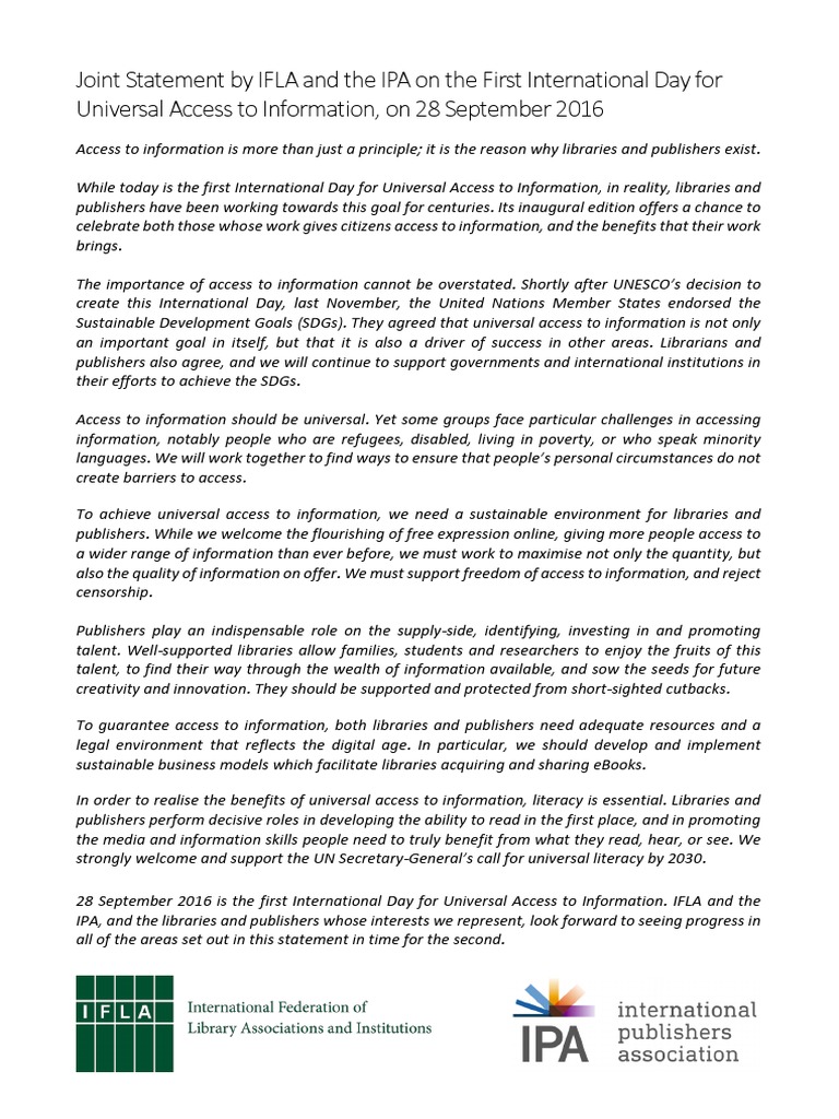Joint Statement by IFLA and The IPA On The First International Day For ...