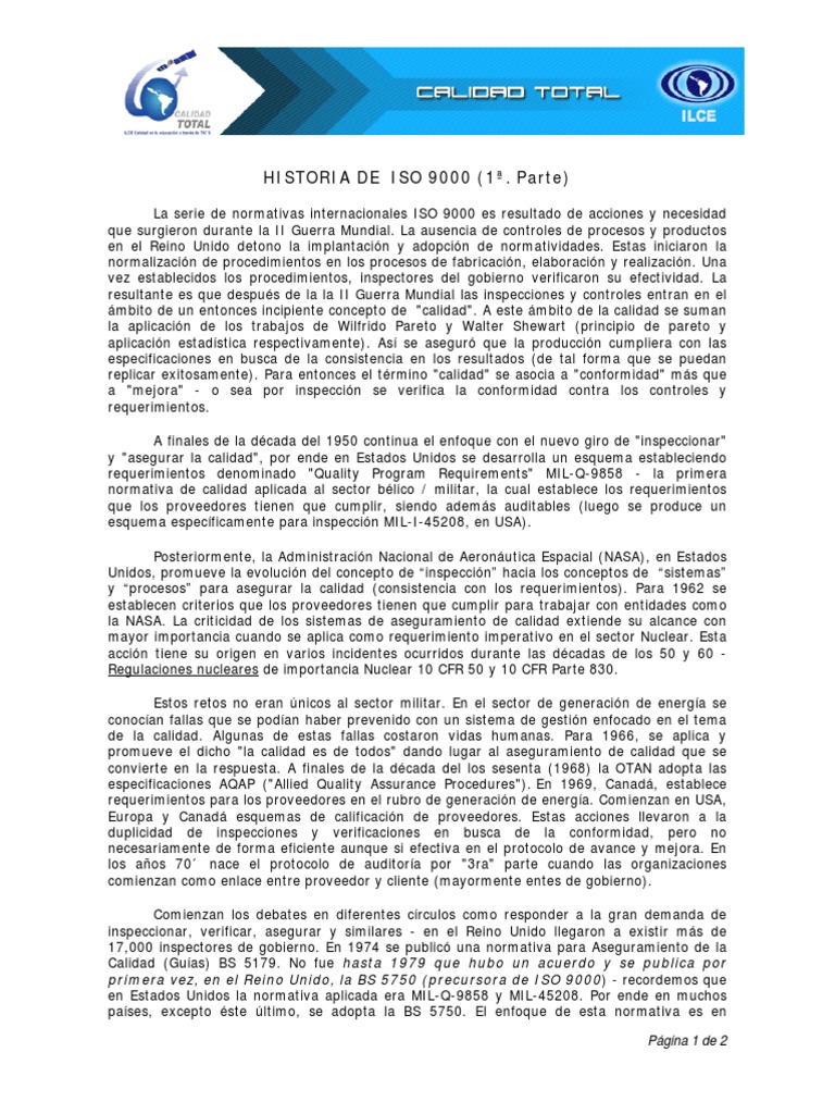 Iso Historia PDF | PDF | Iso 9000 | Organización internacional para la ...
