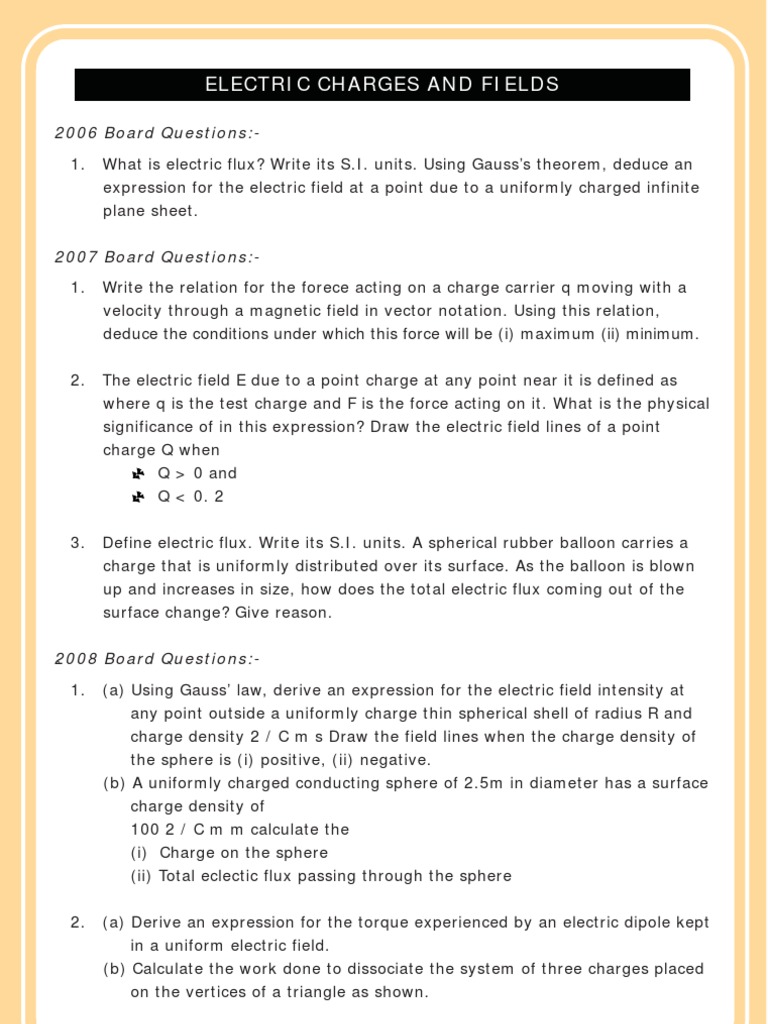 Electric Charges and Fields: 2006 Board Questions | PDF | Diffraction ...
