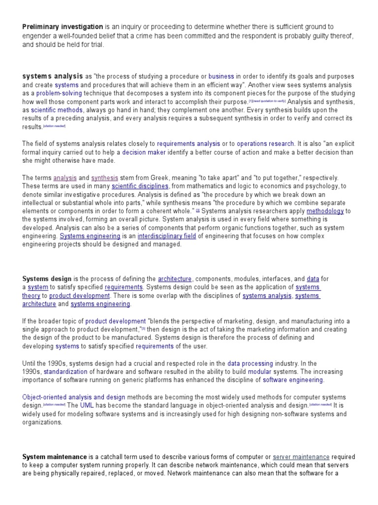 Preliminary Investigation | Software Development | Systems Analysis