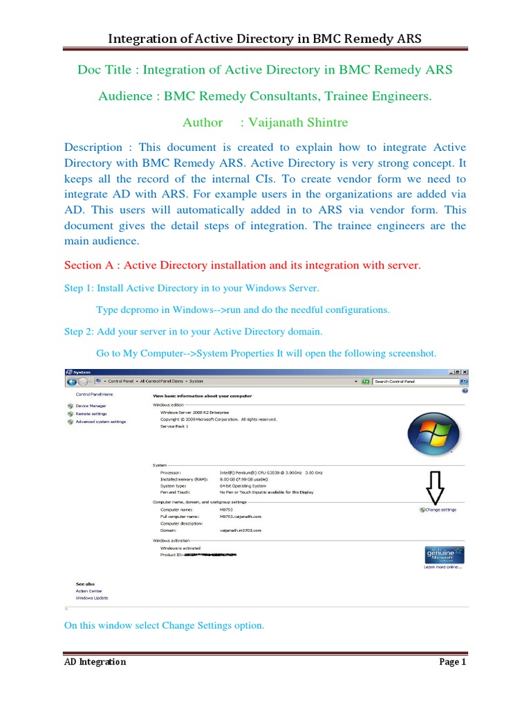 Integration of Active Directory in BMC Remedy ARS. Doc Title ...