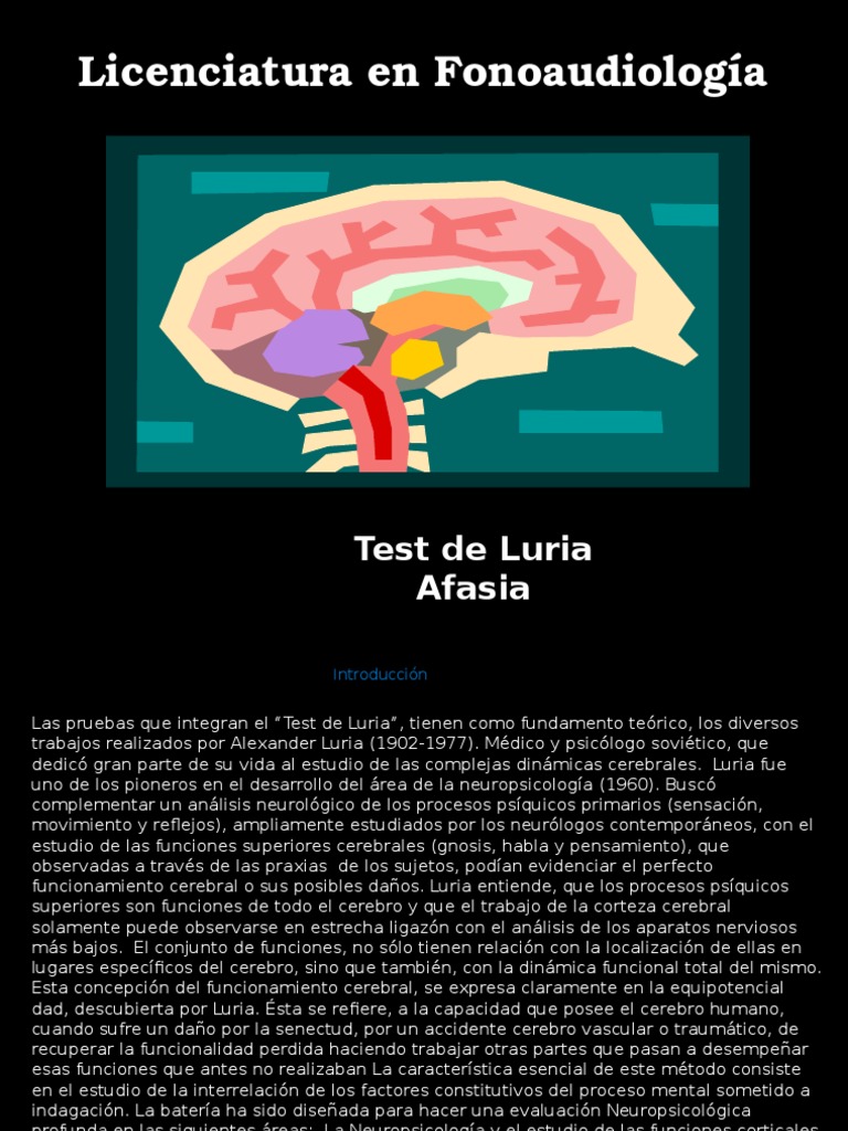 Test de Luria y Afasias en Fonoaudiología | PDF | Afasia | Neuropsicología