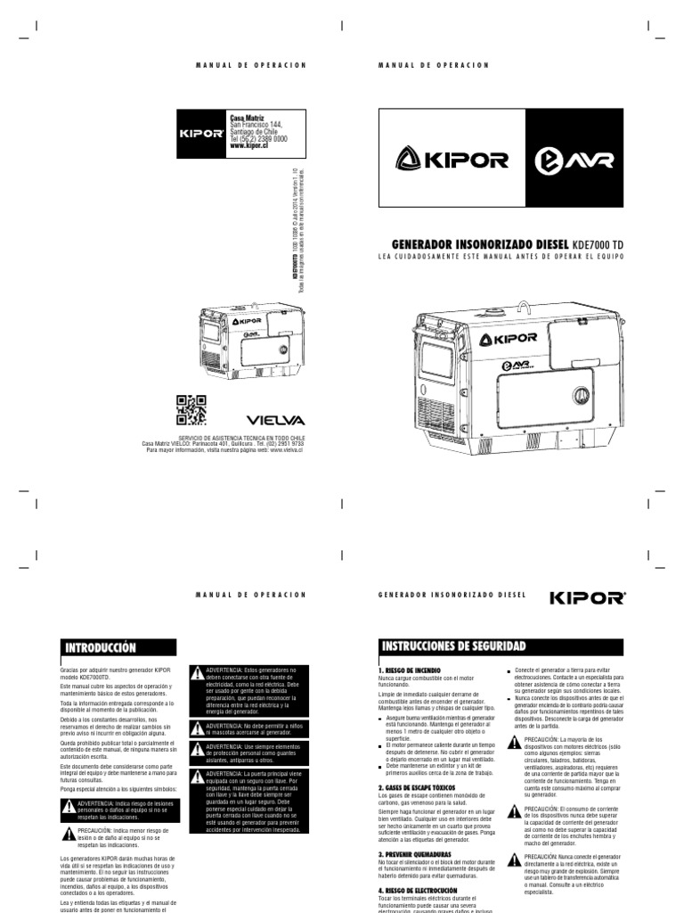 Manual generador Kipor KDE7000TD | Generador eléctrico | Descarga ...