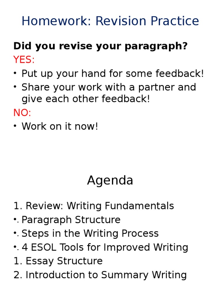 Homework: Revision Practice: Did You Revise Your Paragraph? | PDF ...