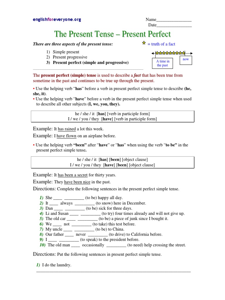 Present Perfect Tense PDF | PDF | Language Arts & Discipline | Foreign ...
