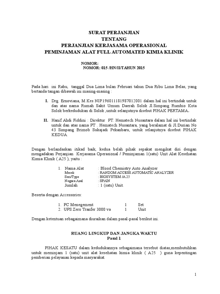 Surat Perjanjian Kso Solok | PDF