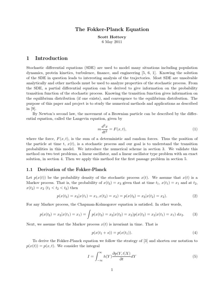 The Fokker Planck Equation Pdf Stochastic Differential Equation Mathematical Analysis