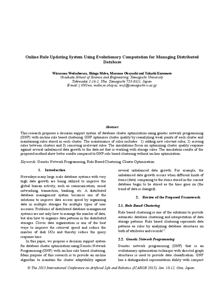 Online Rule Updating System Using Evolutionary Computation For Managing Distributed Database ...