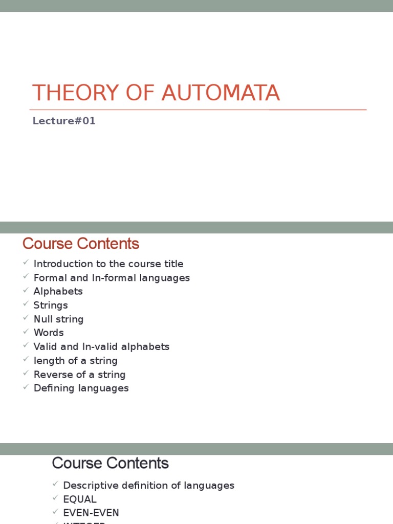 Automata Theory Course Lecture 1 Pdf String Computer Science Automata Theory