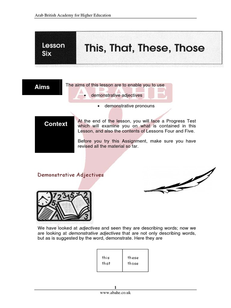 Lesson 6 Demonstrative Adjectives and Pronouns | PDF | Grammatical ...