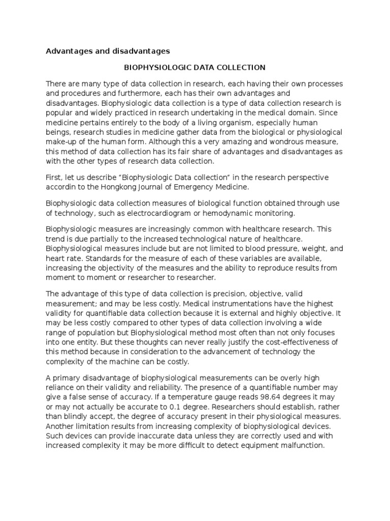 Biophysiologic Data Collection Pros and Cons | PDF | Accuracy And ...