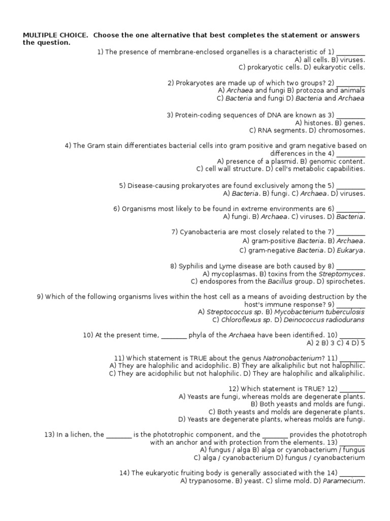 Multiple Choice Microbiology | PDF