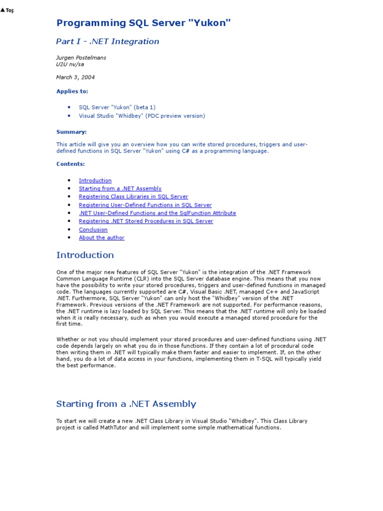 Programming SQL Server CLR Integration | PDF | Microsoft Sql Server | Sql