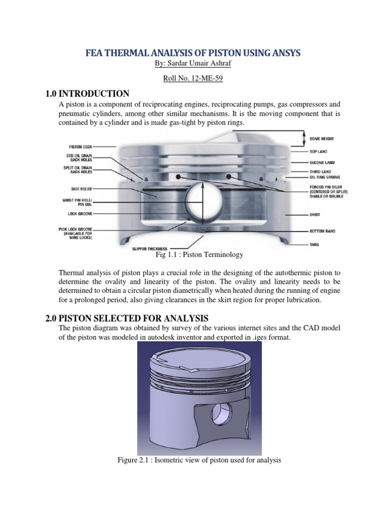 Fea Thermal Analysis of Piston Using Ansys | PDF | Piston | Finite Element Method