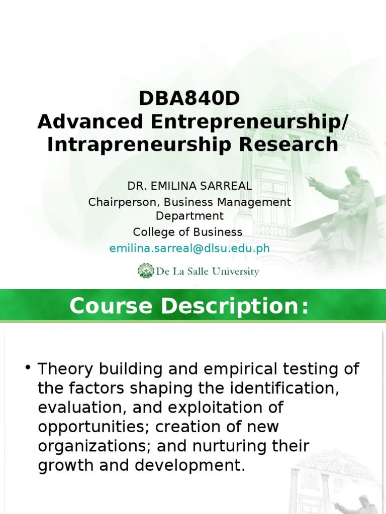 Session1 Introduction Pdf Entrepreneurship Theory