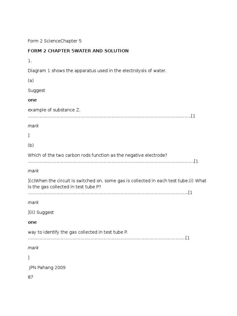 Form 2 Chapter 5water and Solution | PDF