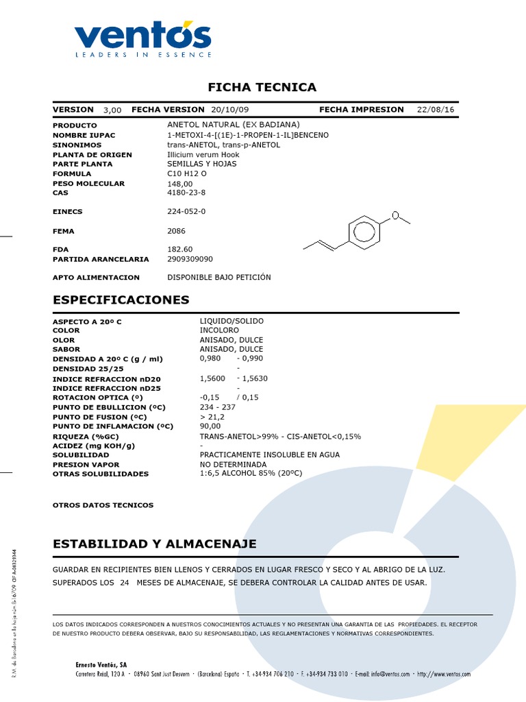 Specs Anetol Natural (Ex Badiana) | PDF