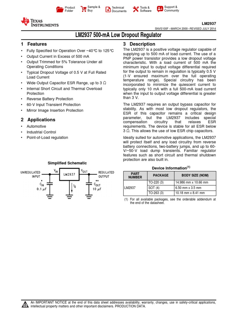 lm2937 Datasheet | PDF | Capacitor | Electrostatic Discharge