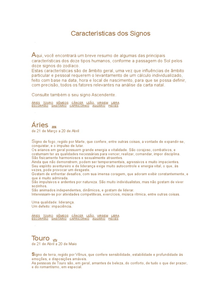 Características Dos Signos | PDF | Zodíaco | Science