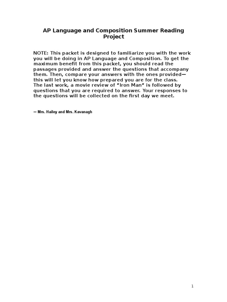 AP Language Summer Reading Guide | PDF | Languages