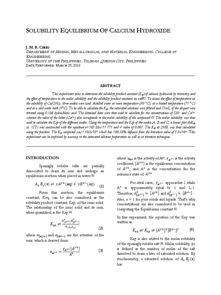 Calcium Hydroxide Solubility Study | PDF | Solubility | Chemical ...