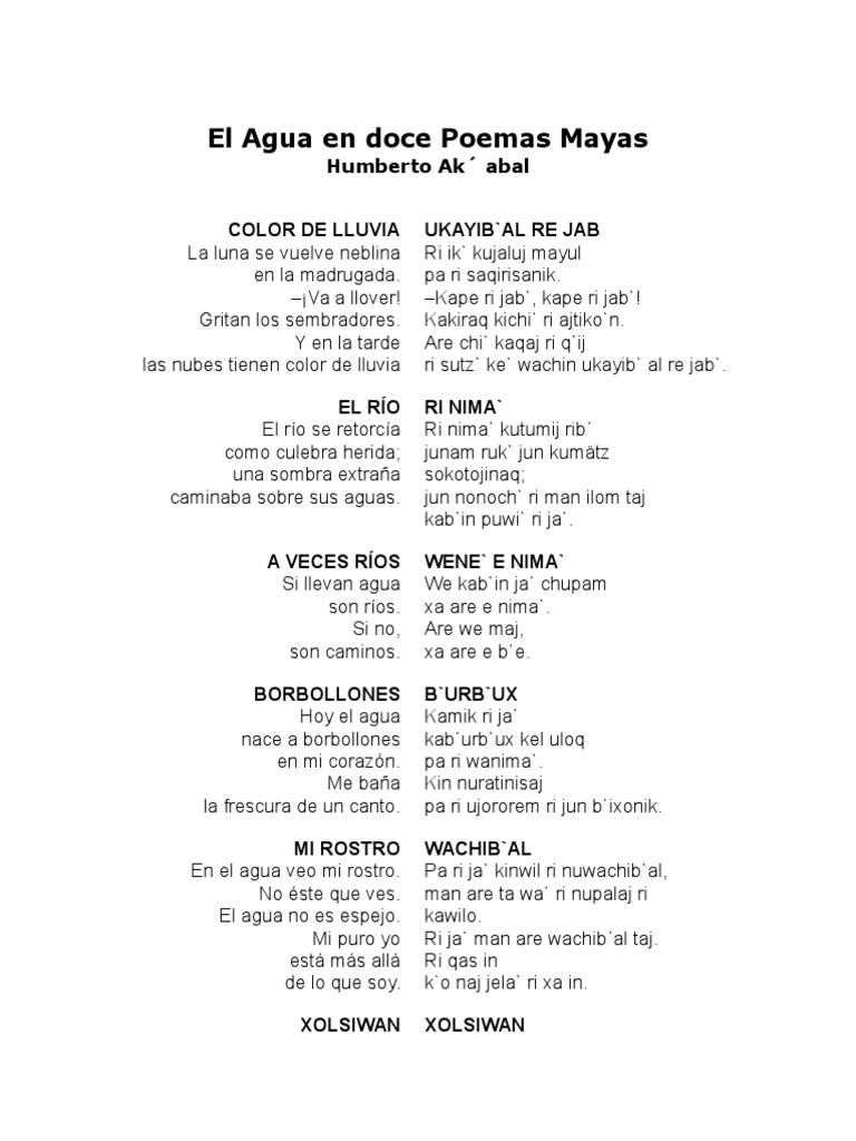 El Agua en Doce Poemas Mayas | PDF