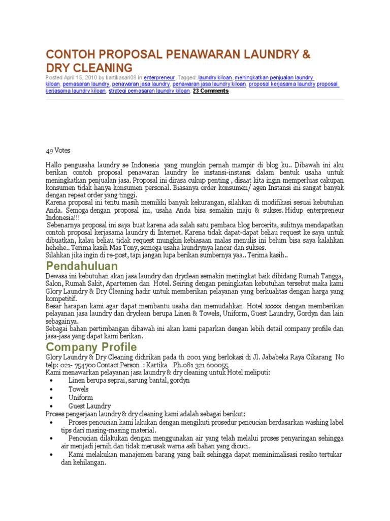 Contoh Proposal Penawaran Laundry | PDF