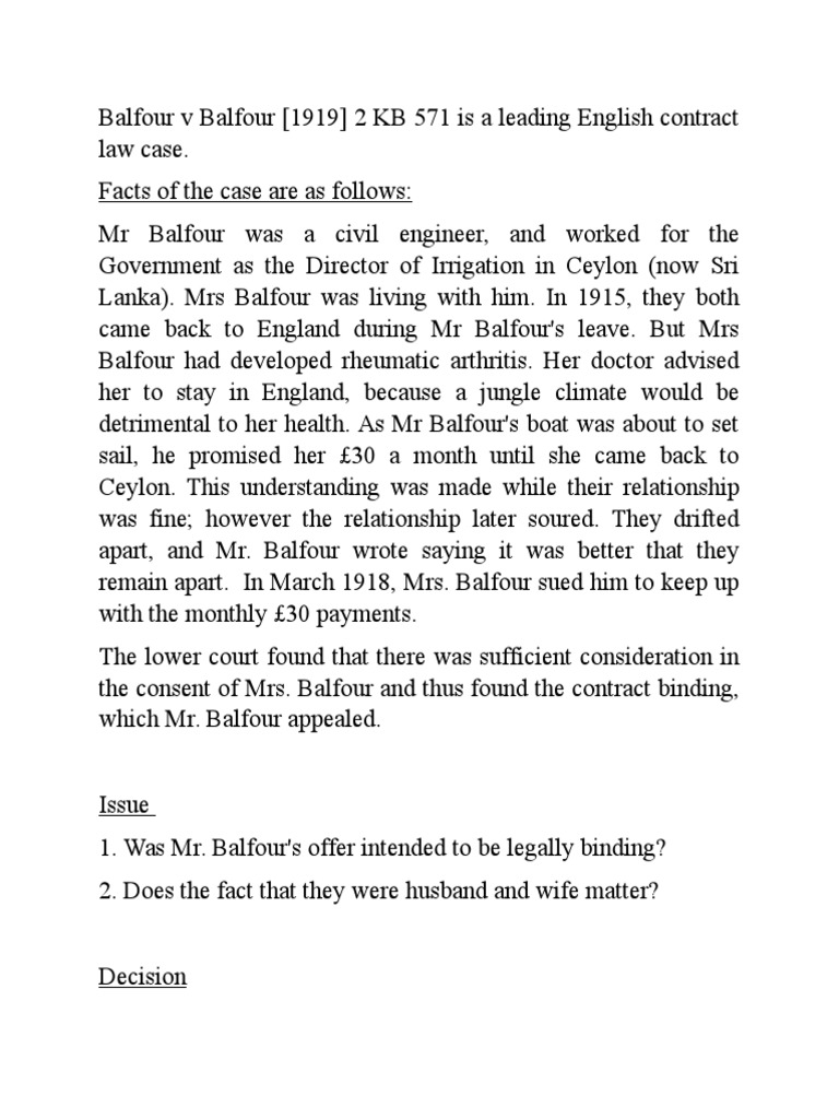 Balfour Vs Balfour | PDF | Law Of Obligations | Common Law