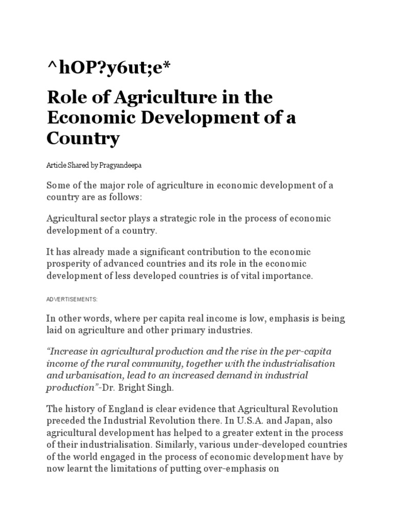 Role of Agriculture in The Economic Development of A Country | PDF ...