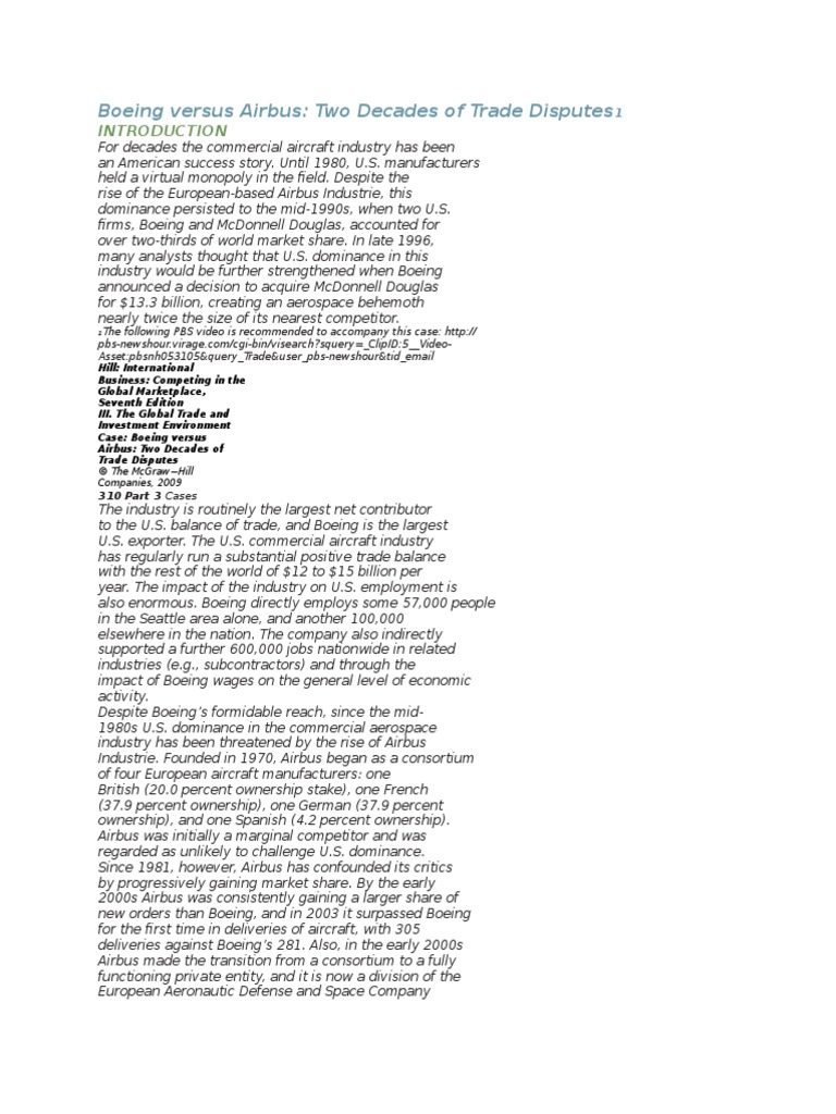 Boeing Versus Airbus Case Study | PDF | Boeing | Airbus