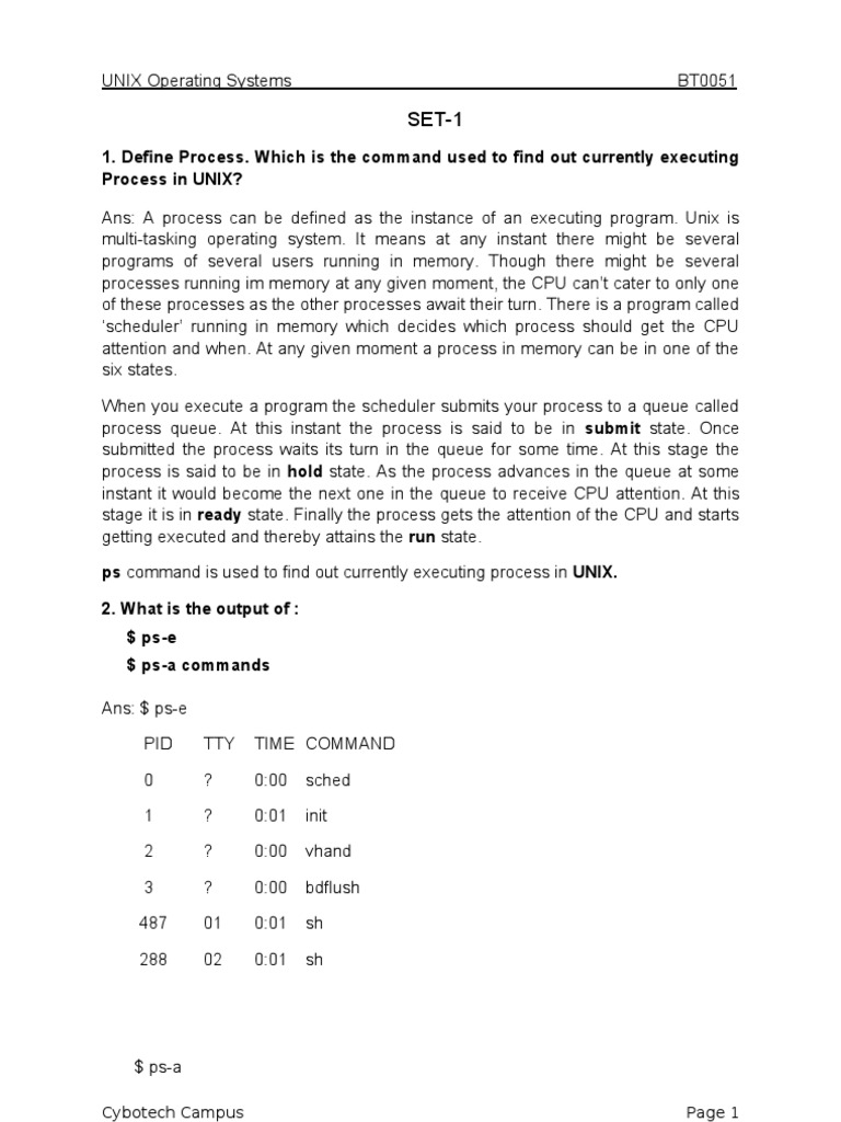 Define Process Which Is The Command Used To Find Out Currently Executing Process In Unix Pdf