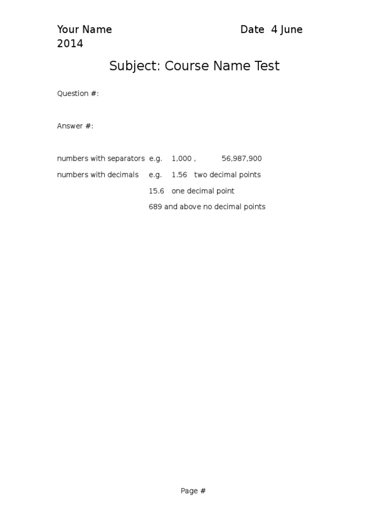 Subject: Course Name Test: Your Name Date 4 June 2014 | PDF | Self ...