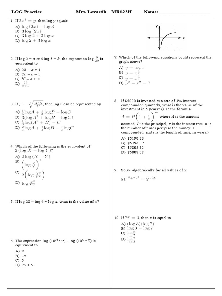 LOG Practice Mrs. Lovastik MRS22H Name | PDF