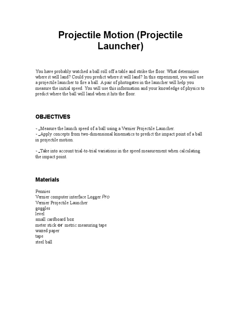 Projectile Motion With Launcher | PDF | Projectiles | Motion (Physics)