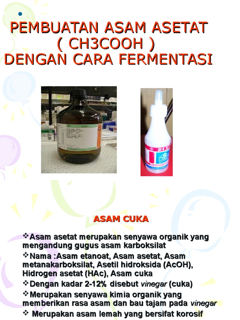 Proses Pembuatan Asam Asetat Fermentasi | PDF | Memasak, Makanan, & Anggur