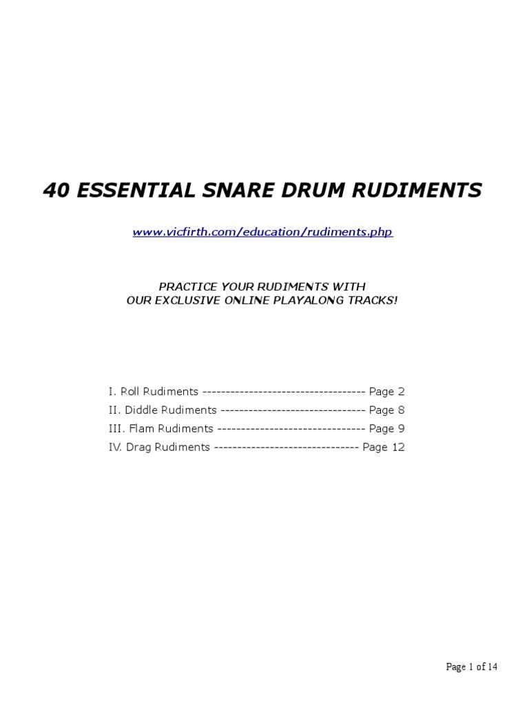 Vic Firth 40 Snare Drum Rudiments | PDF