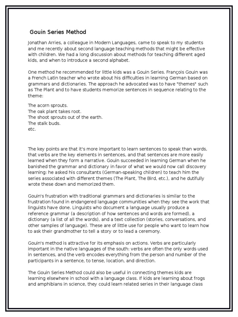 Using The Gouin Series Method Ranz | PDF | Language Acquisition ...