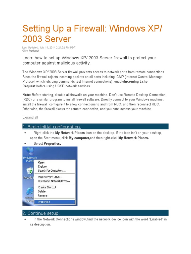 Setting Up A Firewall: Windows XP/ 2003 Server | Download Free PDF ...
